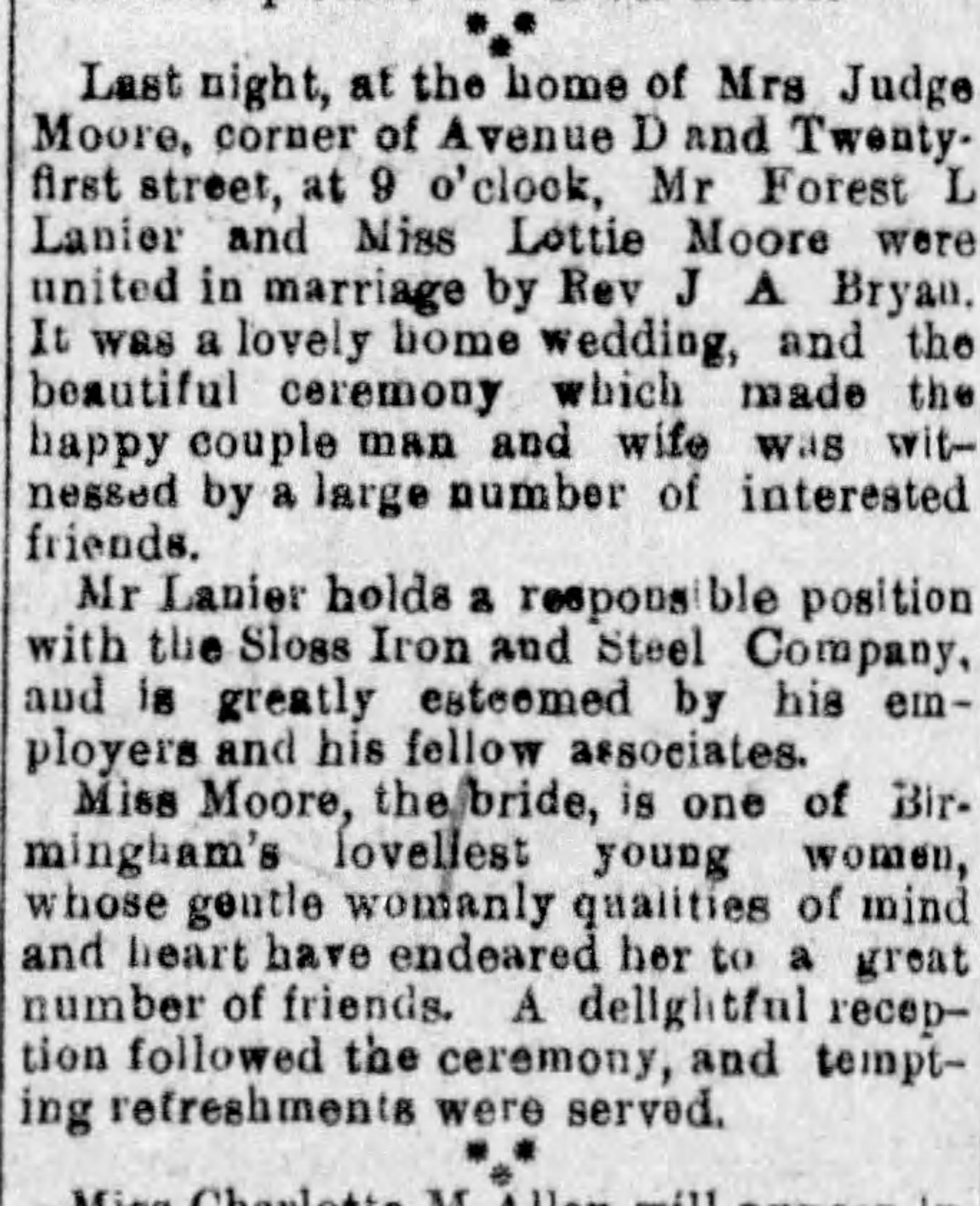 Forest L. Lanier-Lottie Moore | Daily News – Brother Bryan of Birmingham