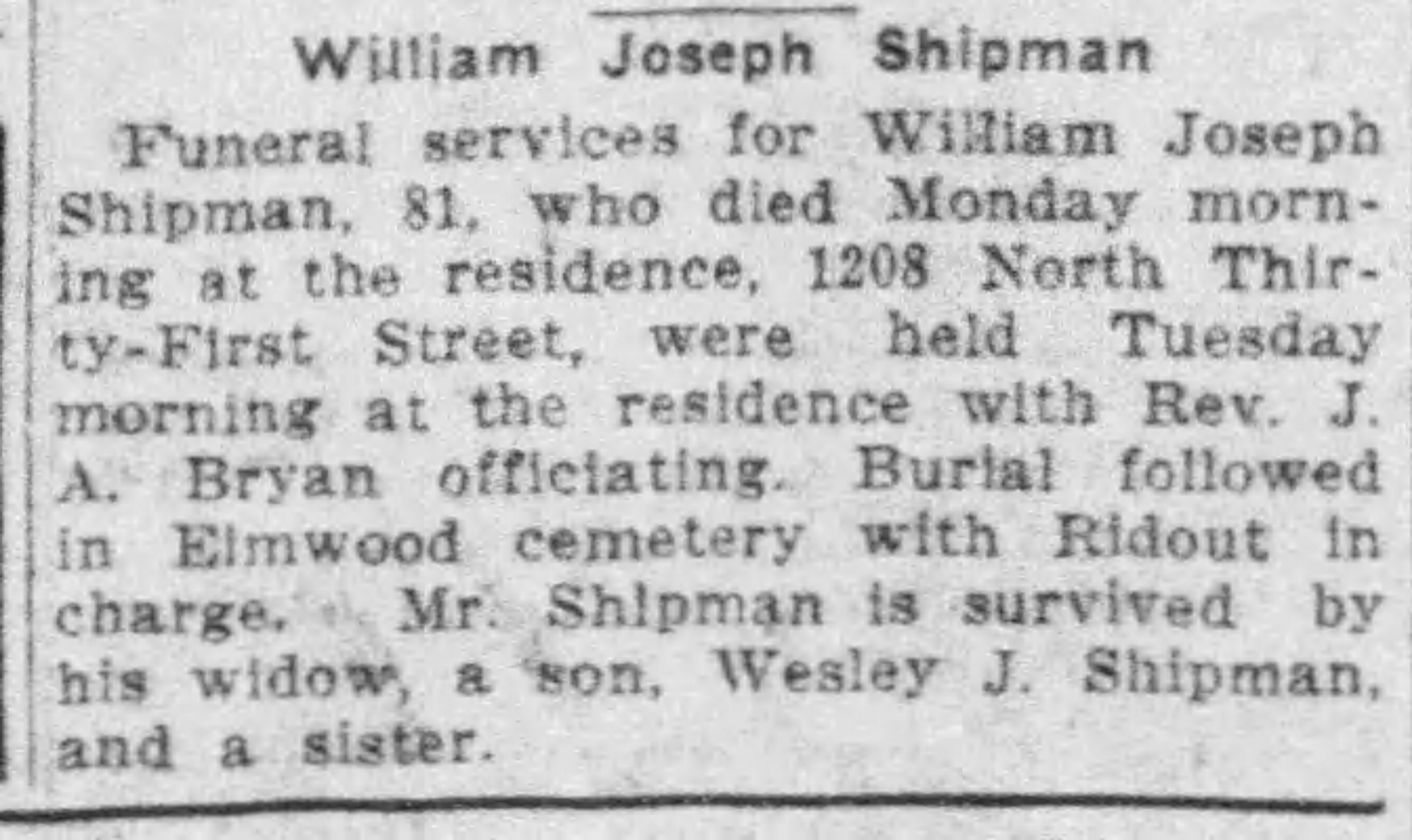 William Joseph Shipman from Birmingham News on 1925-08-11 – Brother ...